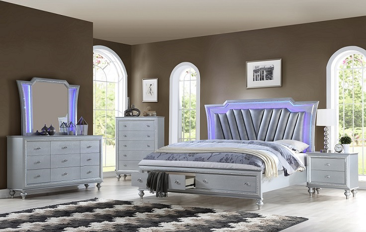 Crystal Light Grey Bedroom Set - Furtado Furniture